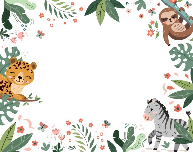 Wild animals in jungle frame Royalty Free Vector Image