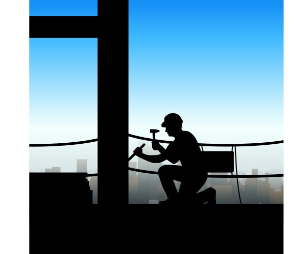 Silhouette builders at work on big construction Vector Image Silhouette builders at work on big construction Vector Image
