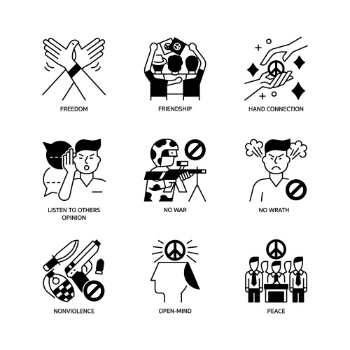 Harmonious relationship icons set Royalty Free Vector Image