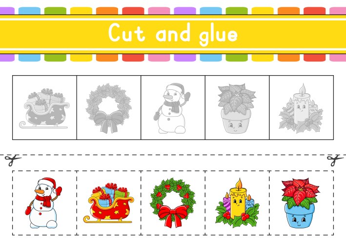 Cut and glue four flash cards color puzzle Vector Image