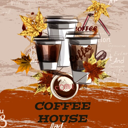 Poster or banner with coffee plastic cups Vector Image