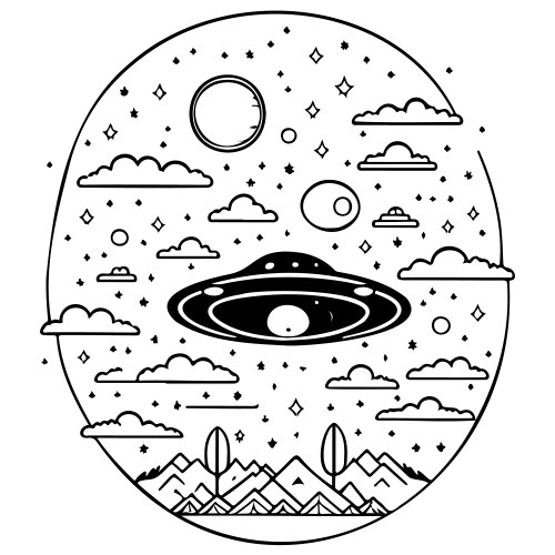 Doodle draw ufo sky galaxy space sketch Royalty Free Vector