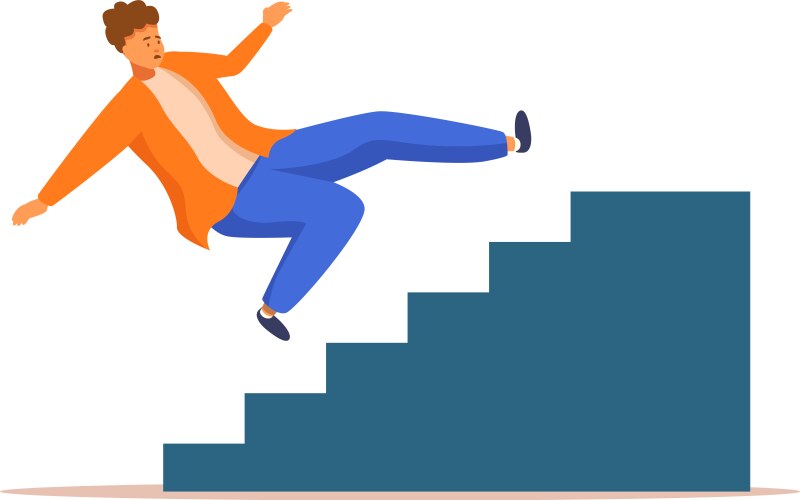 Young man slipping and falling down the stairs Vector Image