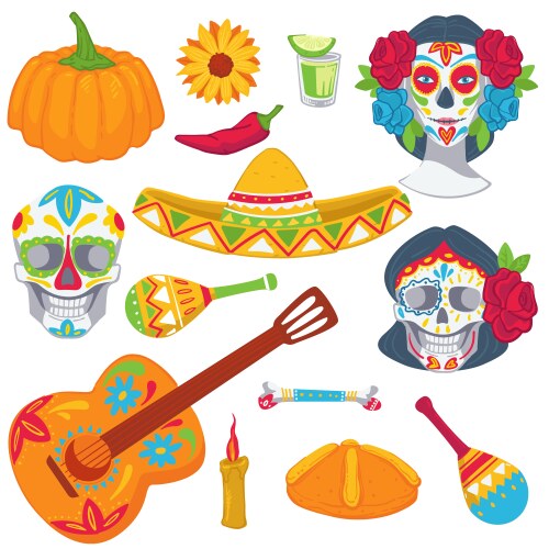 Set of national mexican symbols and traditional Vector Image