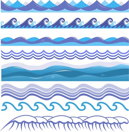 Sea water waves seamless borders set Royalty Free Vector