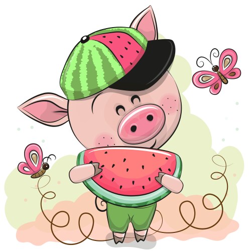 A cartoon watermelon and banana playing Royalty Free Vector