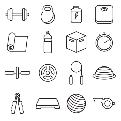 Fitness icons outline set Royalty Free Vector Image
