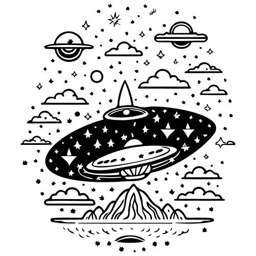 Doodle draw ufo sky galaxy space sketch Royalty Free Vector