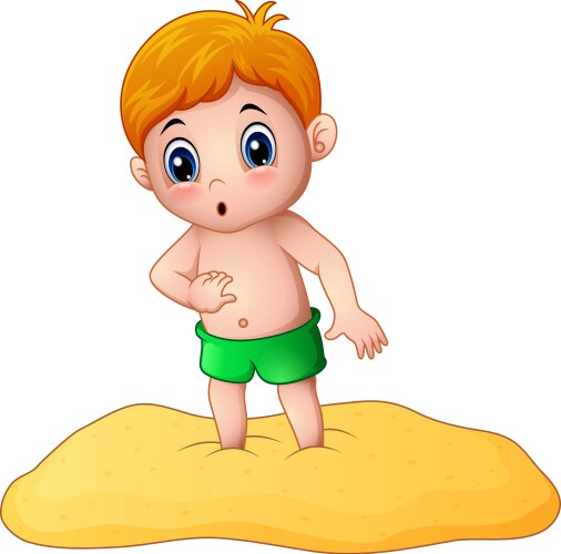 Cartoon little boy playing sand with a shovel Vector Image