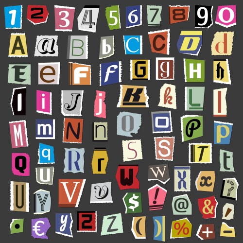 Collage alphabet sliced letters various funny Vector Image