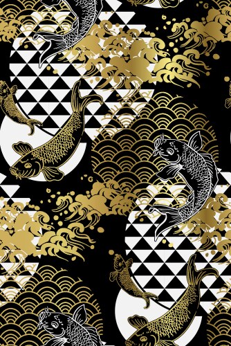 Bamboo japanese pattern koi fish seamless Vector Image