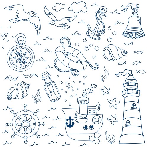 Nautical sea design elements Royalty Free Vector Image