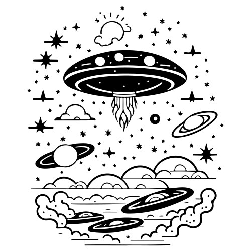 Doodle draw ufo sky galaxy space sketch Royalty Free Vector