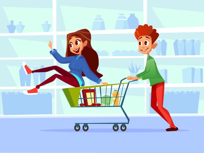 Cartoon people at shopping mall Royalty Free Vector Image