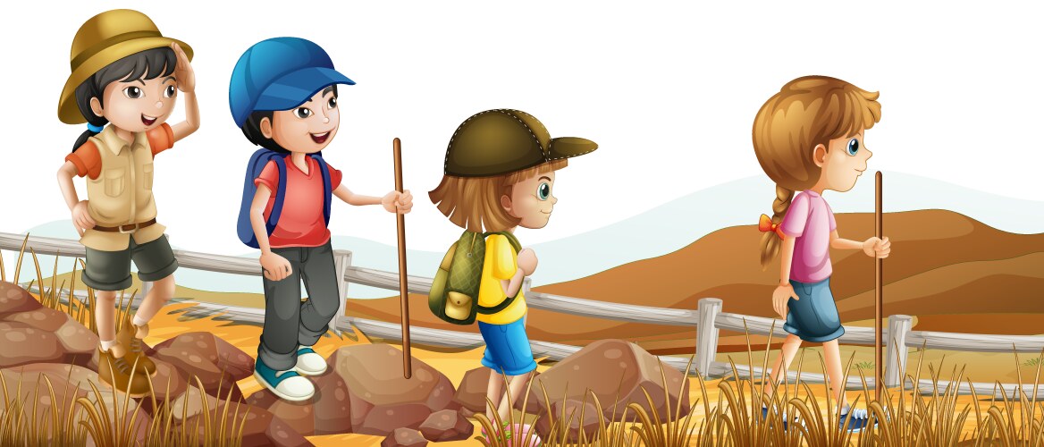 Children camping and hiking Royalty Free Vector Image