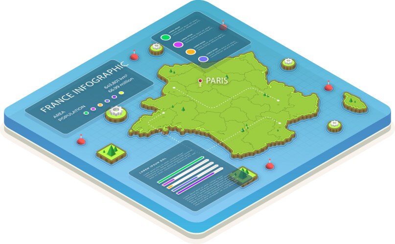 Isometric france map infographic Royalty Free Vector Image