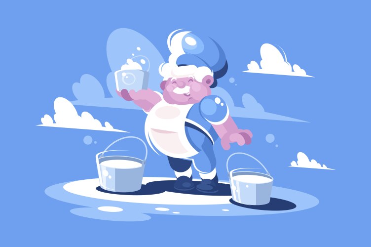 Milkwoman holding pail with fresh milk female Vector Image