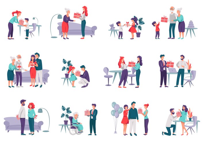 A giving gift big set in different background Vector Image