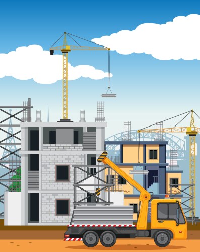 Cartoon scene of building construction site Vector Image