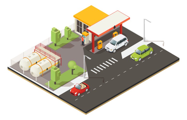 Gas station isometric infographics Royalty Free Vector Image