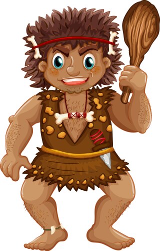 Prehistoric caveman with spear engraving Vector Image