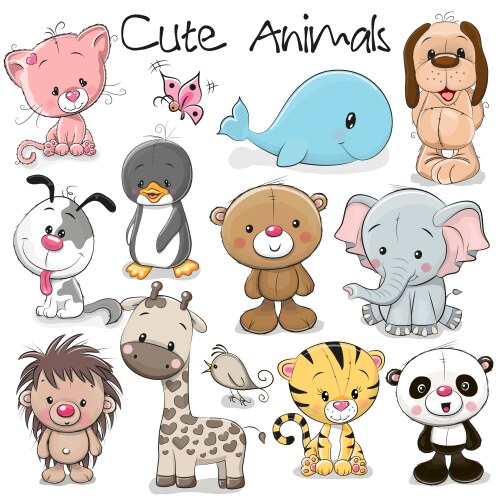 Wild animals cartoon collection set Royalty Free Vector