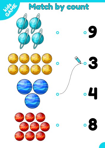 Math space game add planets and match with number Vector Image