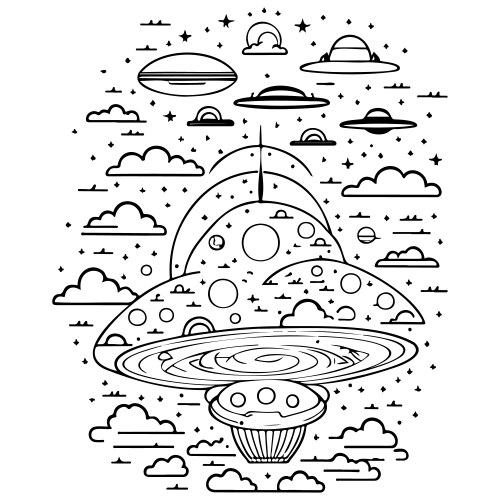 Doodle draw ufo sky galaxy space sketch Royalty Free Vector