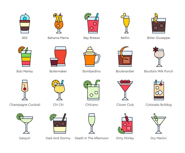 Cocktail icon set 3 alcoholic mixed drink Vector Image