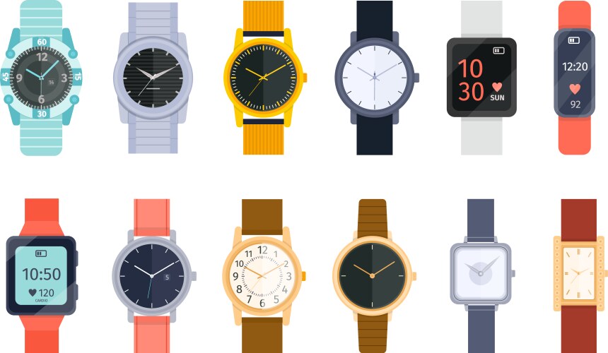 Set cartoon color wrist watches Royalty Free Vector Image