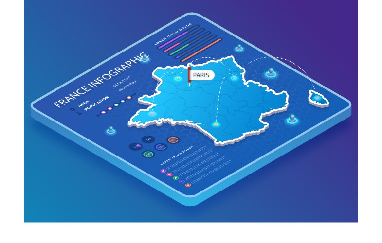 Isometric france map infographic Royalty Free Vector Image