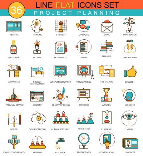 Flat business project startup elements set Vector Image
