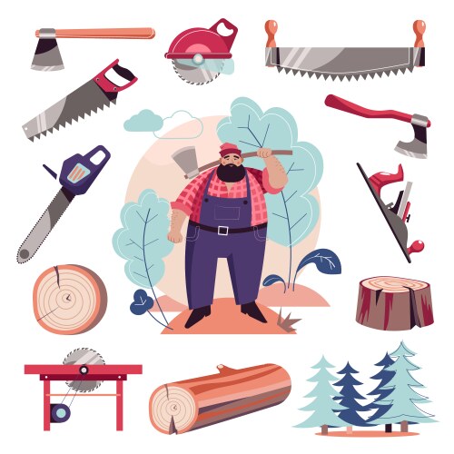 Carpenter with wood and tools Royalty Free Vector Image