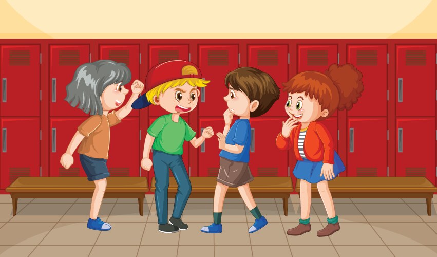 Bullying kids school scene Royalty Free Vector Image