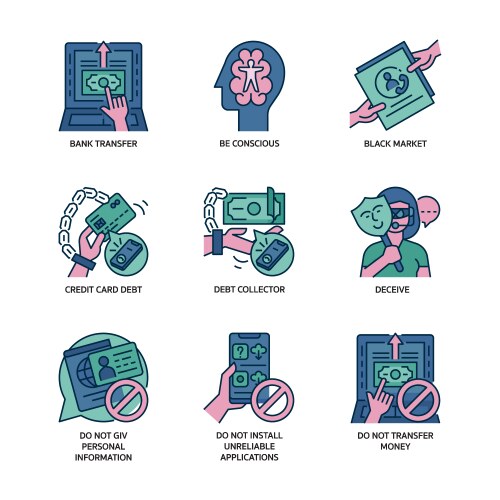 Call center scam icon set Royalty Free Vector Image