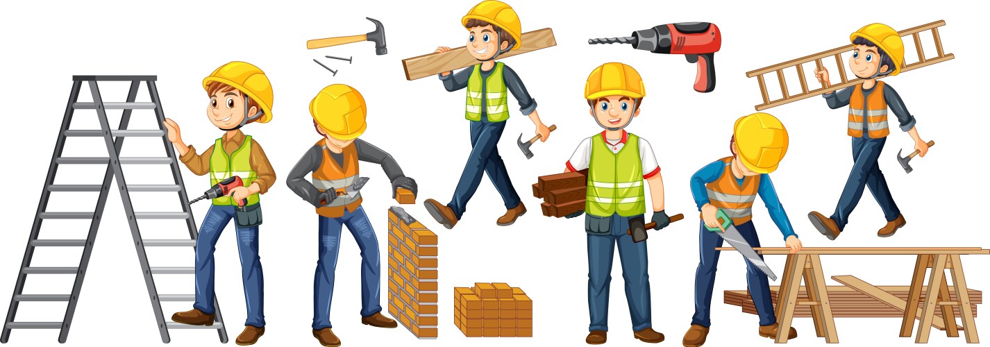 Single line drawing of construction workers Vector Image