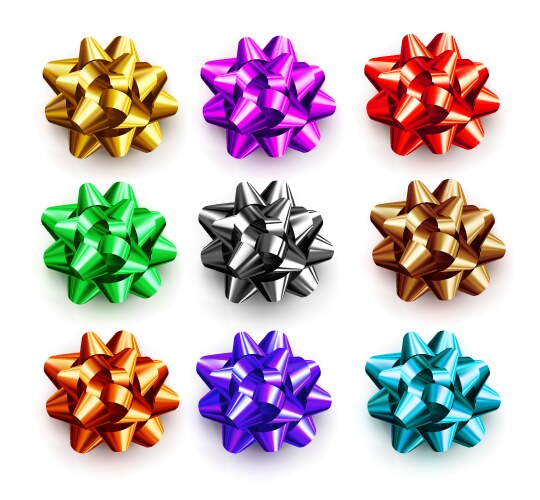 Set of multi-colored bows with ribbons on white Vector Image