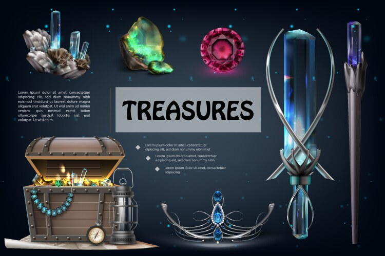 Realistic treasure chest composition Royalty Free Vector