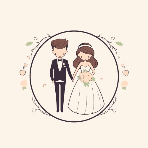 Coloring page outline of cartoon bride and groom Vector Image