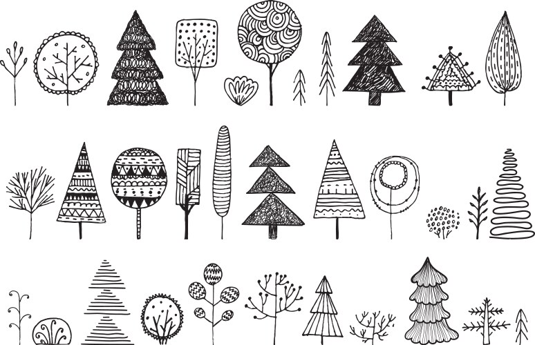 Set of doodle hand drawn christmas trees Vector Image