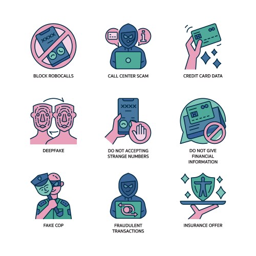 Call center scam icon set Royalty Free Vector Image