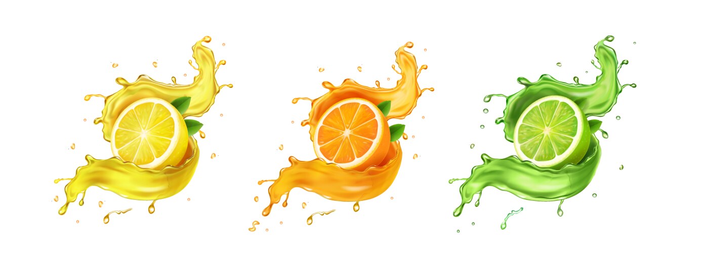 Lemon fruit juice splash realistic Royalty Free Vector Image