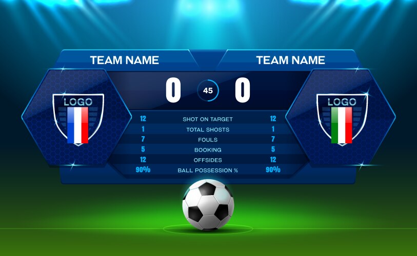 Soccer football stadium spotlight and scoreboard Vector Image