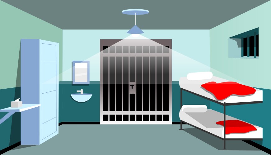 Prison cell interior in cartoon style Royalty Free Vector
