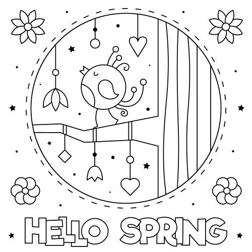 Hello spring coloring page black and white Vector Image