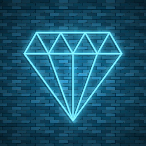 Glowing neon diamond icon isolated on brick wall Vector Image