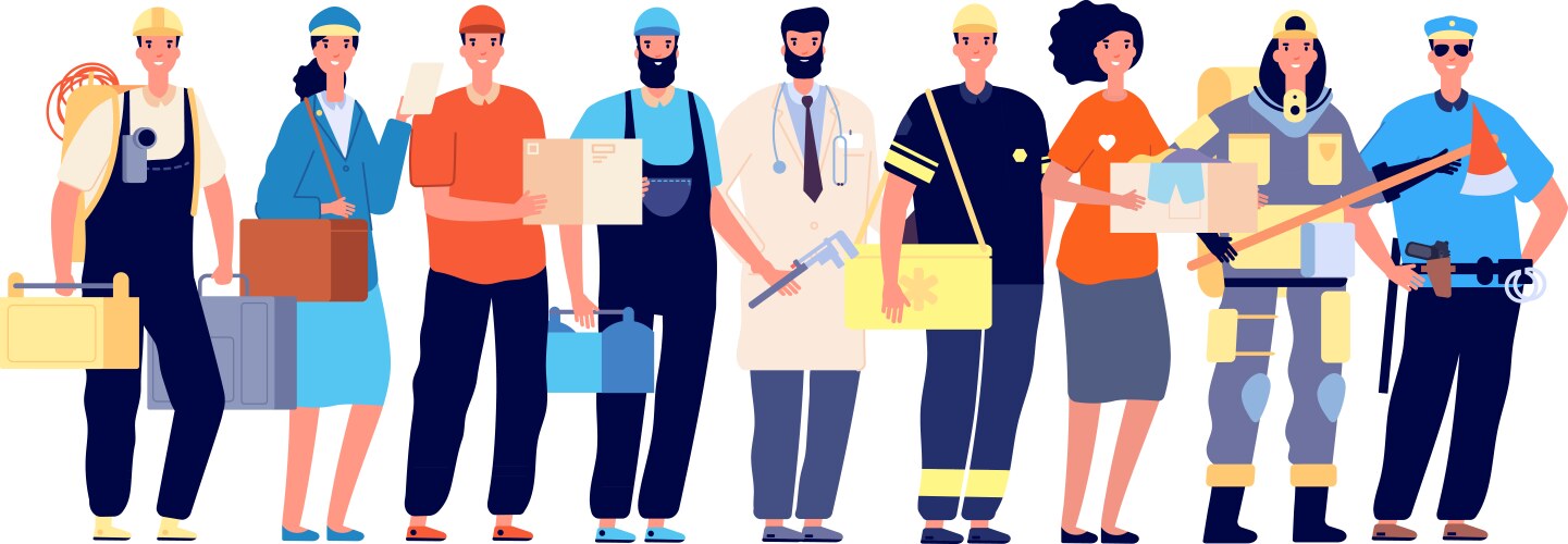 Man and woman workers with tools in uniform Vector Image