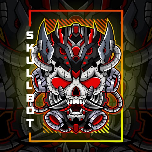Skull head mascot logo with oni mask Royalty Free Vector