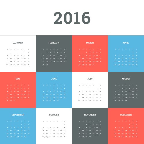 February 2016 calendar Royalty Free Vector Image