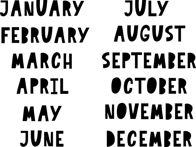 Handwritten names months december january Vector Image